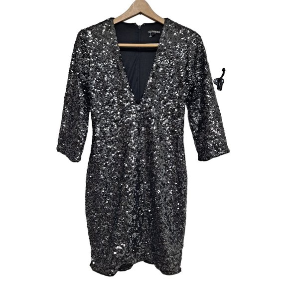 Express | Dresses | Express Dress Women 8 Silver Sequin Flashy Party ...
